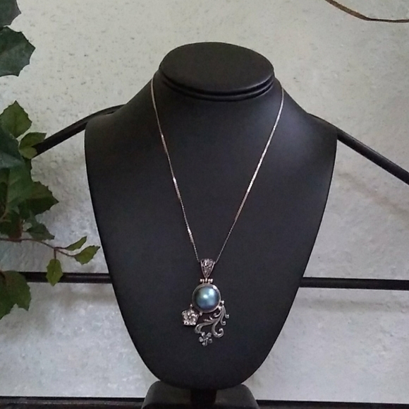 Vintage | Jewelry | Artisan Sterling Silver Mabe Pearl W Carved Abalone Flower Pendant Necklace ...